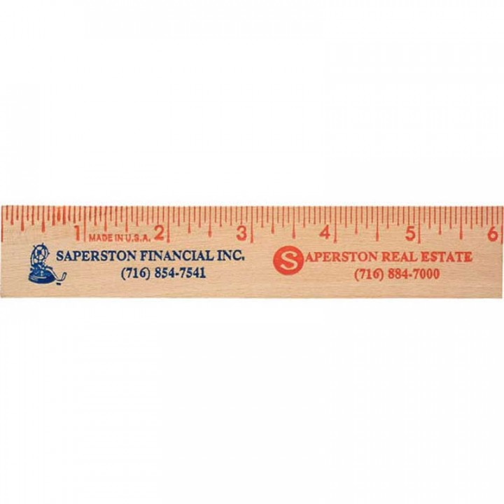 6 in Natural Finish Flat Wood Custom Ruler-1 1/8 in | Promo Rulers