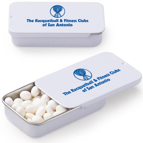 Imprinted Slide Tin with White Mints | 4AllPromos